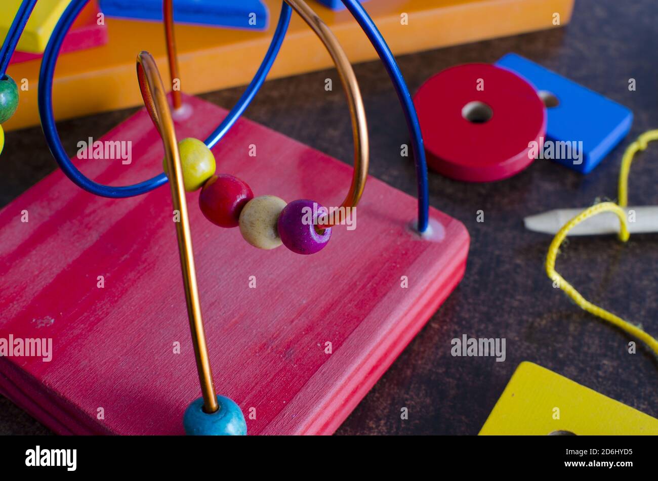 Closeup of colorful didactic games of shapes and colors for children ...