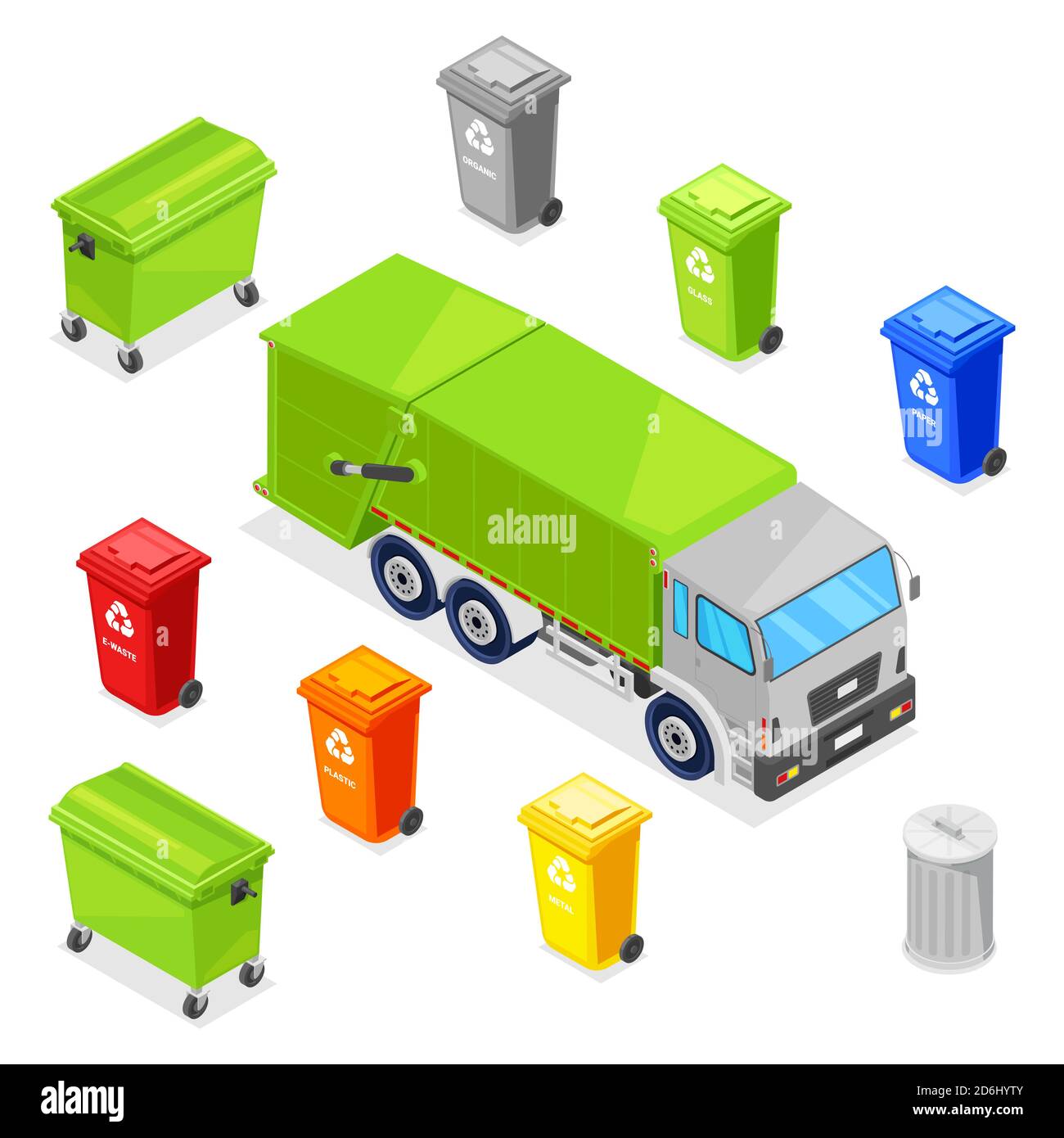 Sorting and recycling waste. Garbage multicolor baskets, bin, container ...