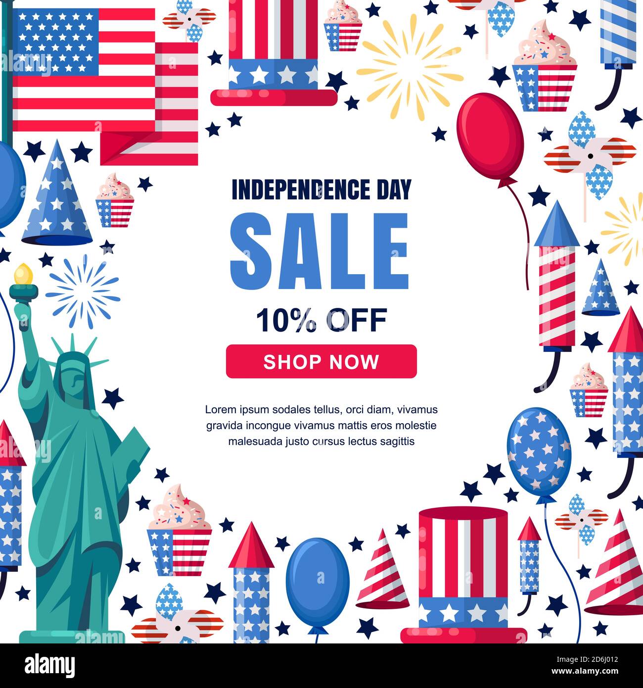 USA Independence Day sale vector banner template. Holiday white frame ...