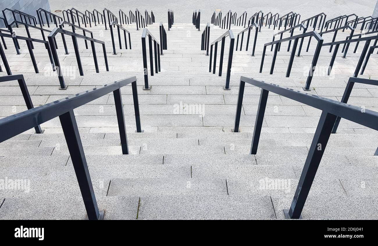 External multi-stage stone staircase. There are a lot of stairs and ...