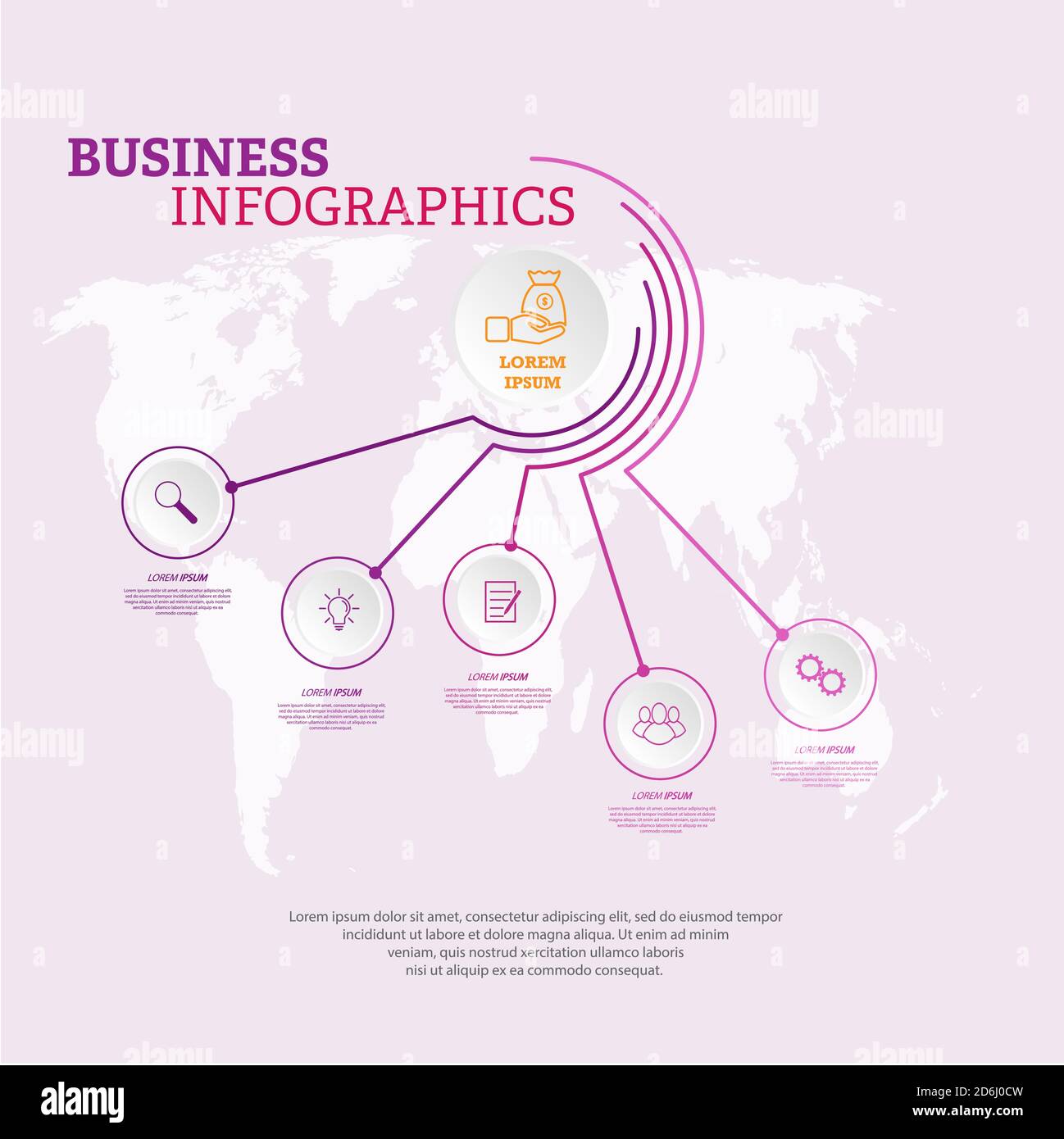 Infographic template with visual icons. 5 stages of business, training ...