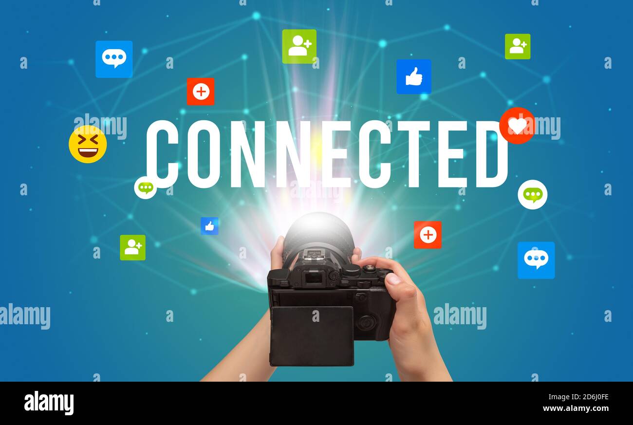 Using camera to capture social media content with CONNECTED inscription ...