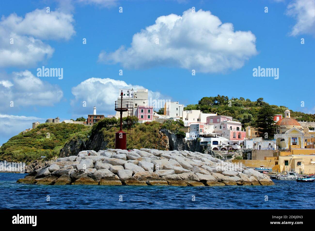 Ponza , Italy. The cliff with the lighthouse with the panoramic view on ...
