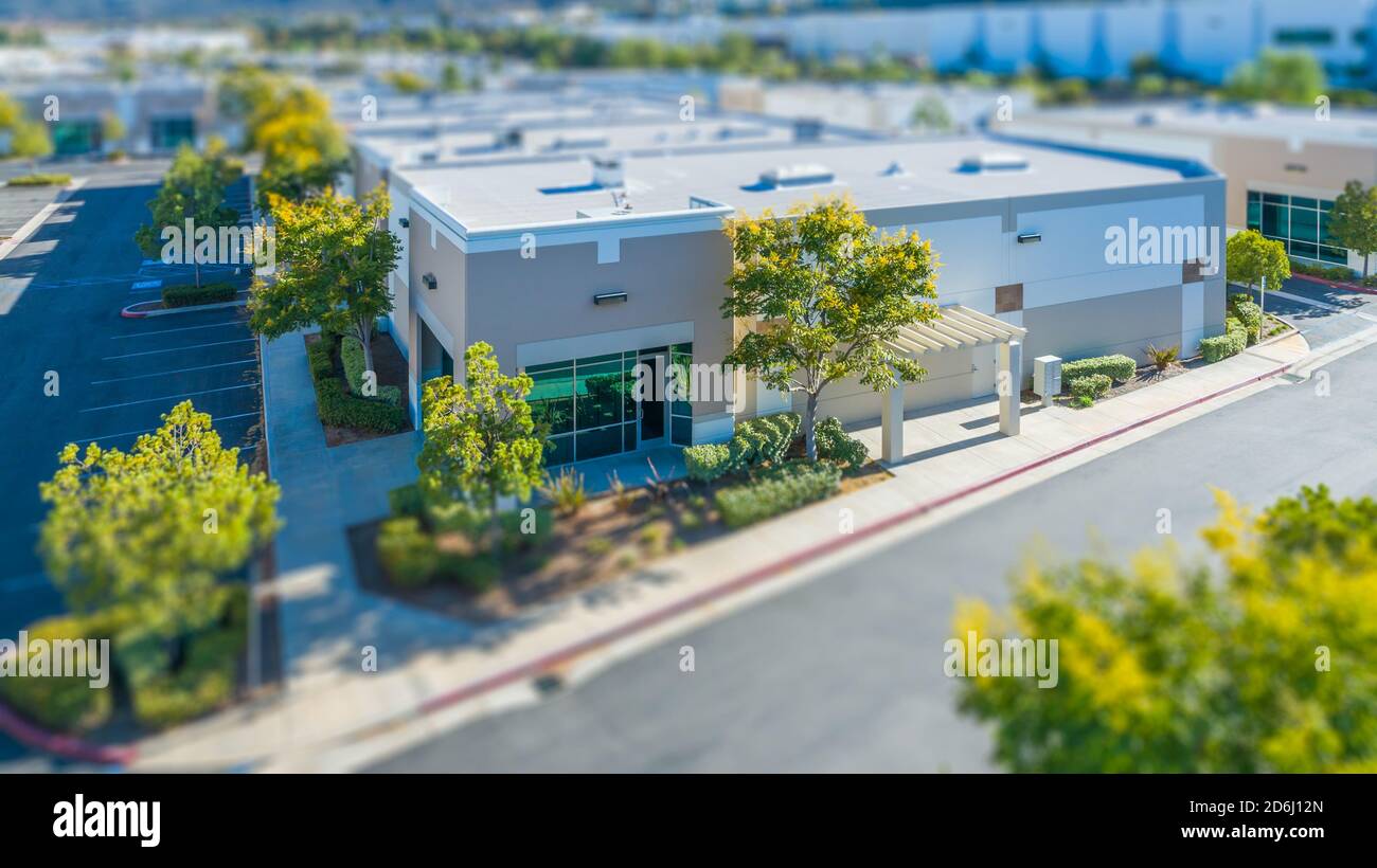 Aerial View of Commercial Buildings With Tilt-Shift Blur Stock Photo ...