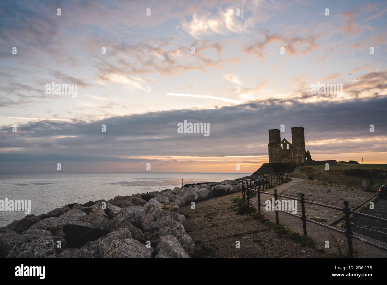 Reculver / UK - 2020.08.01: Remains of Reculver church towers at early ...
