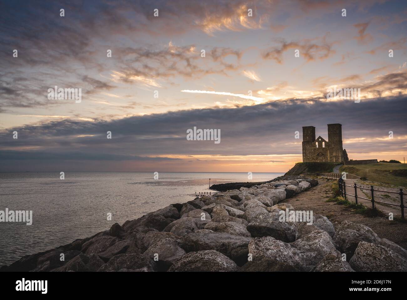 Reculver / UK - 2020.08.01: Remains of Reculver church towers at early ...