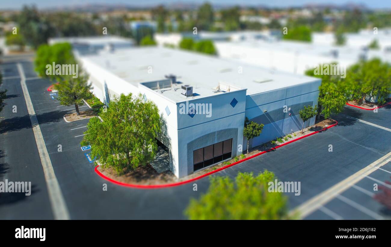 Aerial View of Commercial Buildings With Tilt-Shift Blur Stock Photo ...