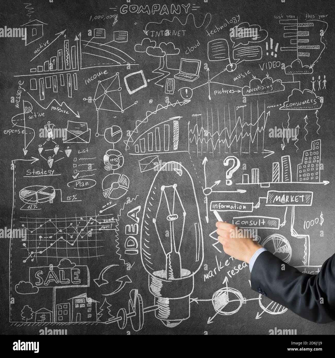 Man draw on chalkboard Stock Photo - Alamy