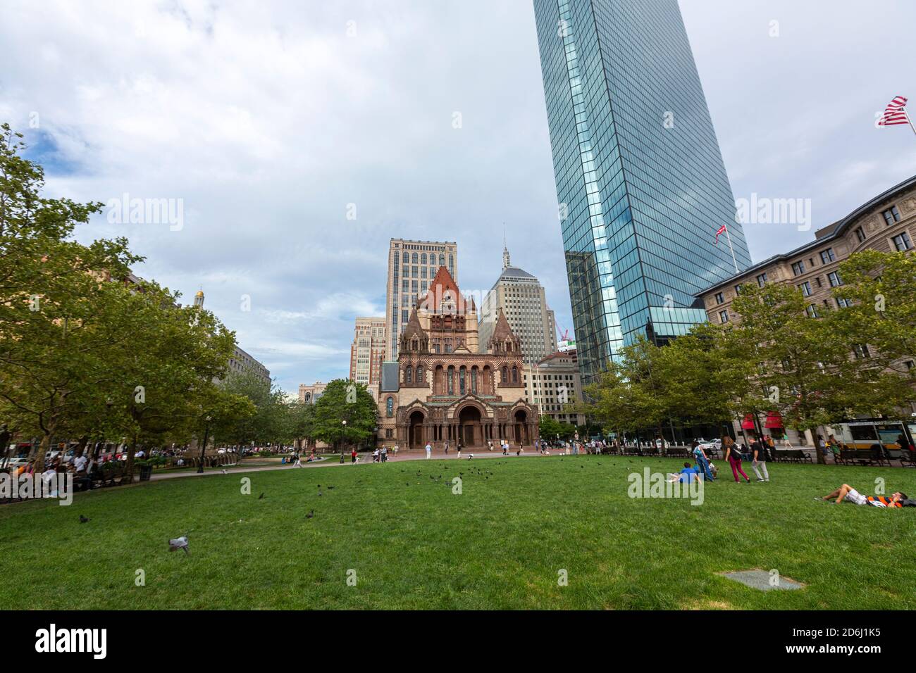 Trinity Church and John Hancock Tower in Copley Square, Boston ...