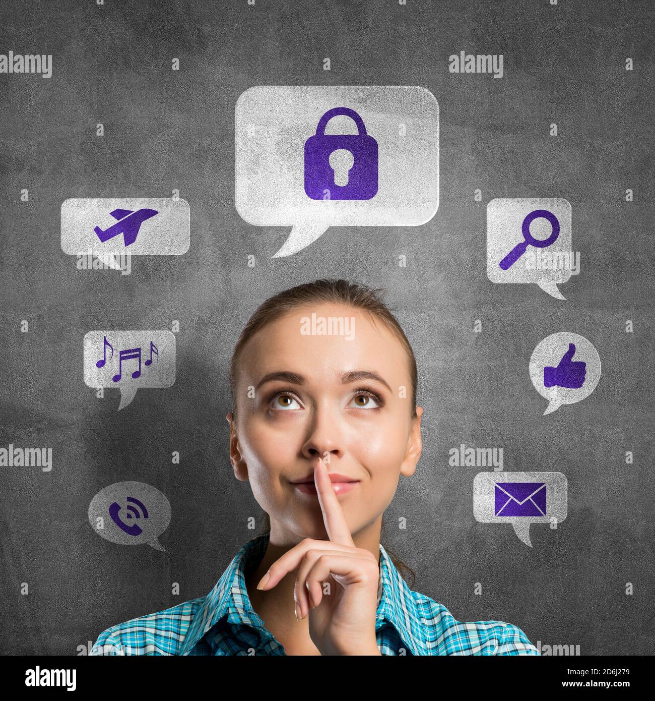 Girl showing hush gesture Stock Photo - Alamy