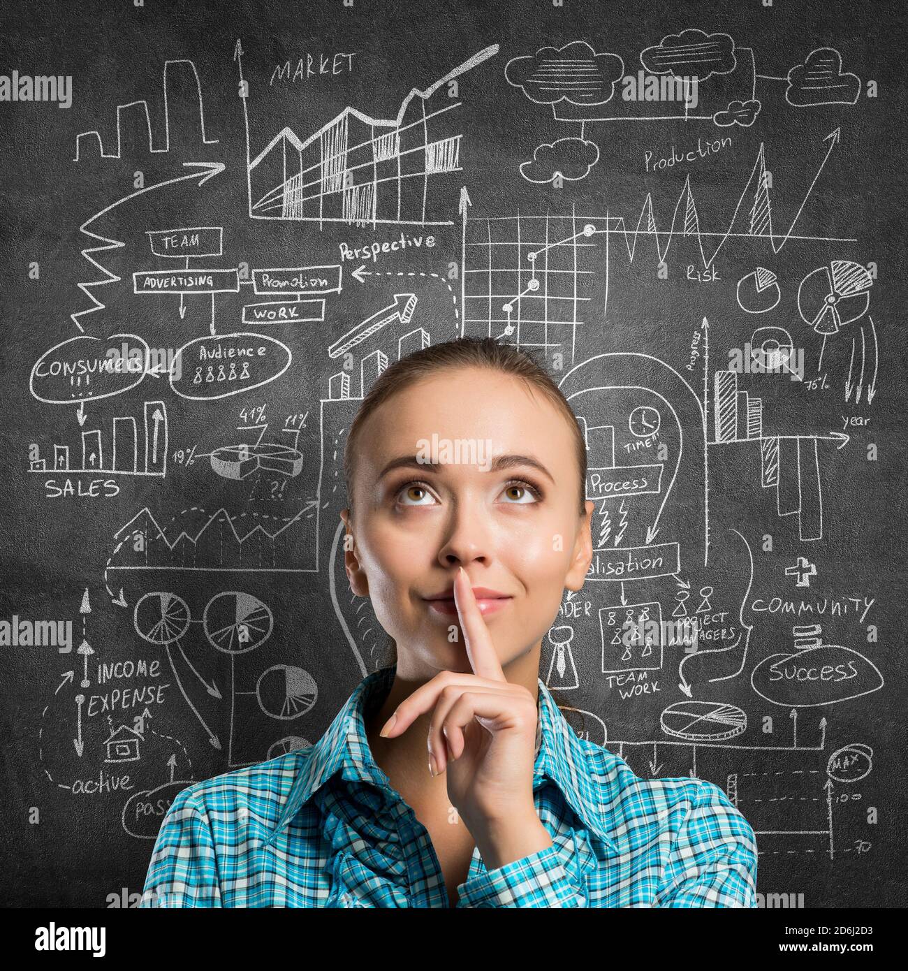 Girl showing hush gesture Stock Photo - Alamy