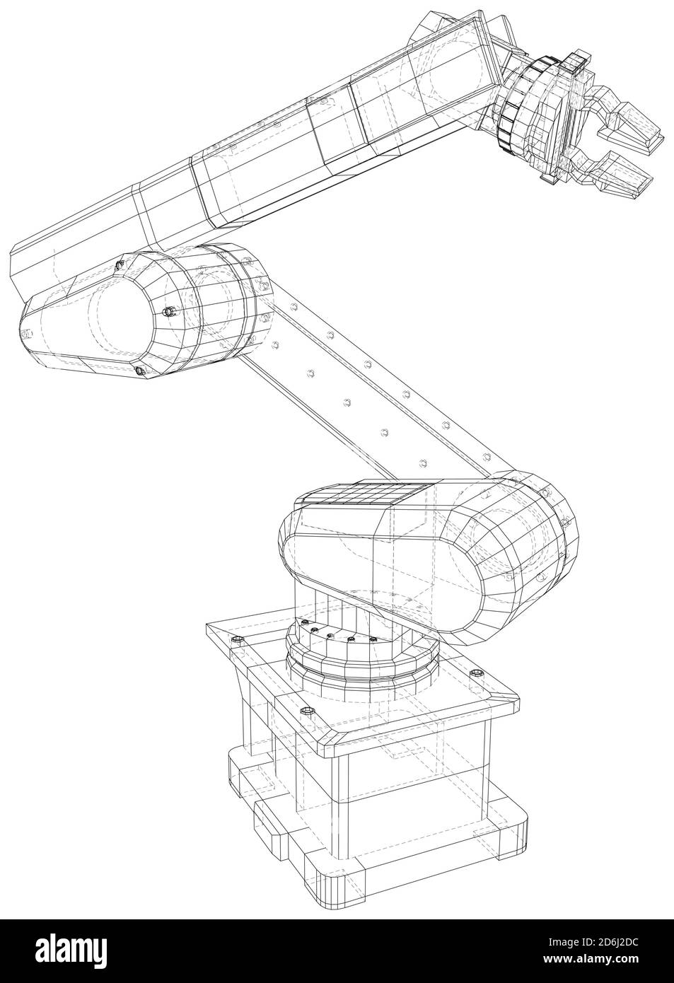 Industrial Robotic Arm Hand isolated on white. Technical wire-frame ...