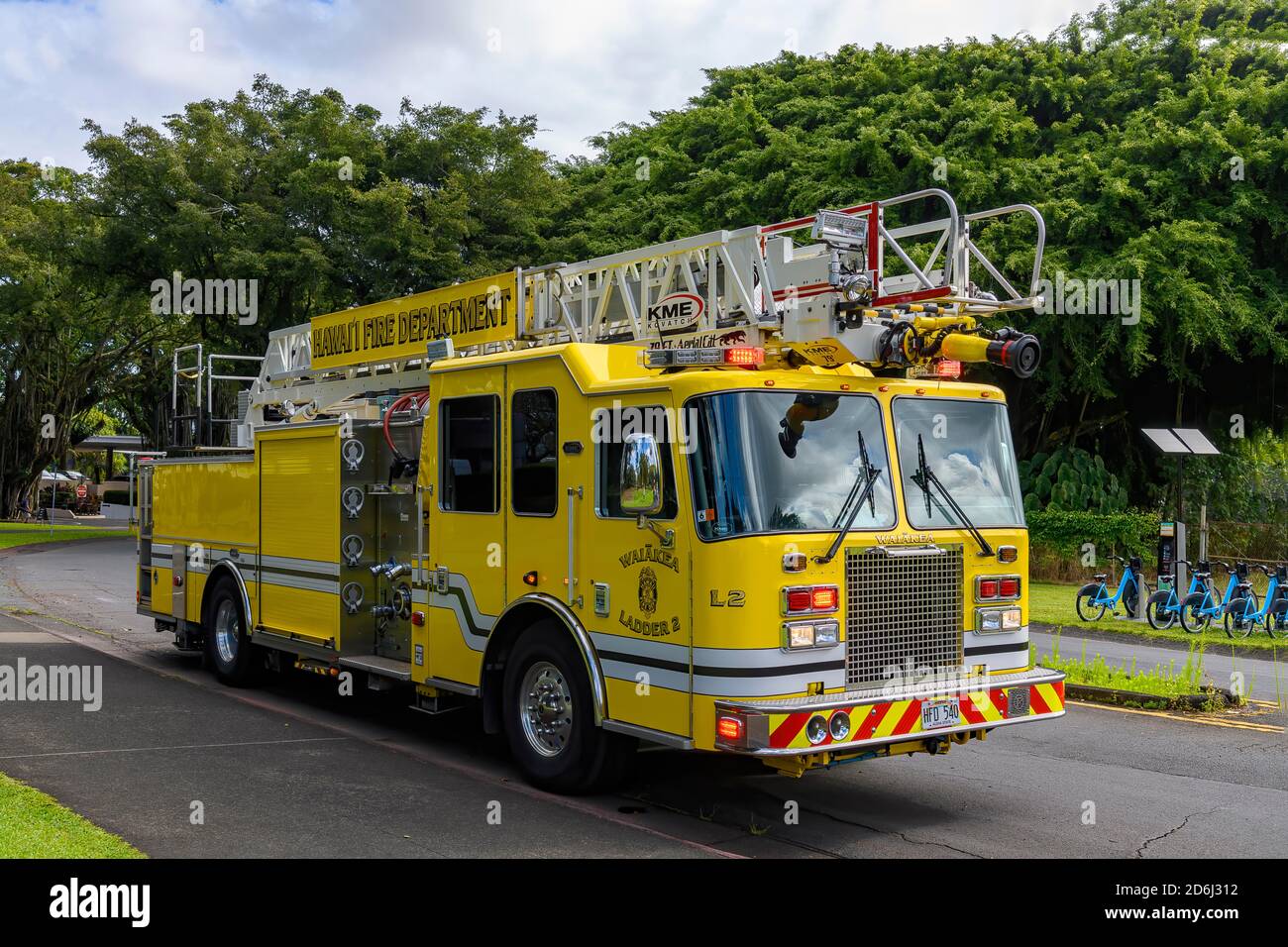 Fire engine, Liliuokalani Park and Gardens, Hilo, Big Island, Hawaii ...