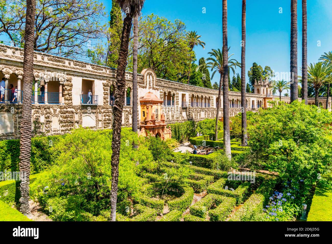 Moorish architecture of beautiful castle called Real Alcazar in Seville ...