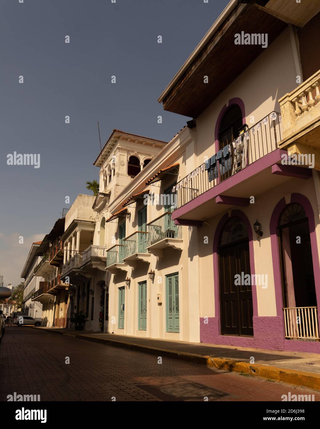 Street with historic houses, old town, Casco Viejo, Panama City, Panama ...