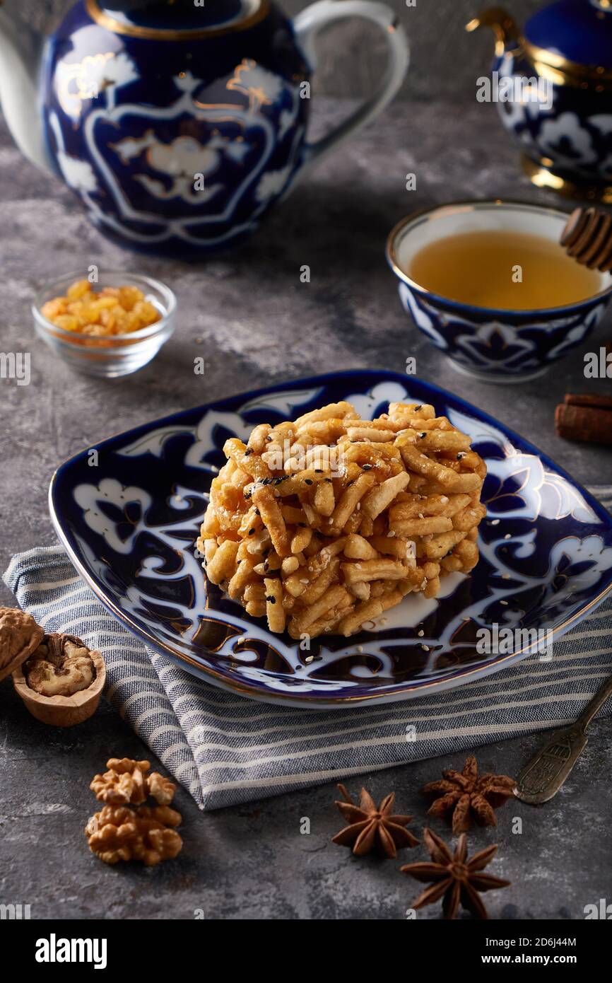 Traditional azian cake chuk chuk with honey and nuts Stock Photo - Alamy