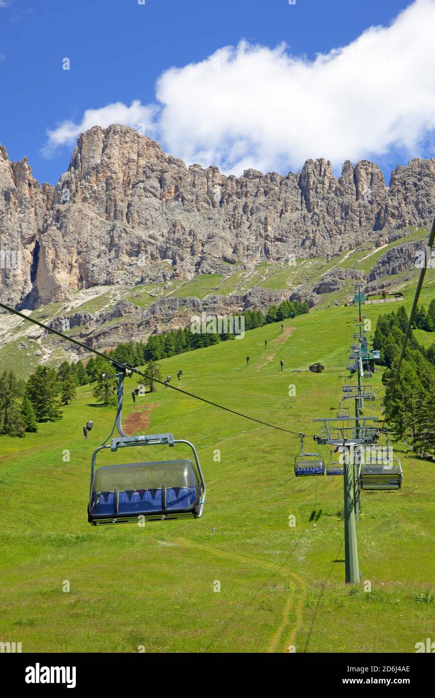 Cable car to the Paolina Hut with view to the Catinaccio, Dolomites ...