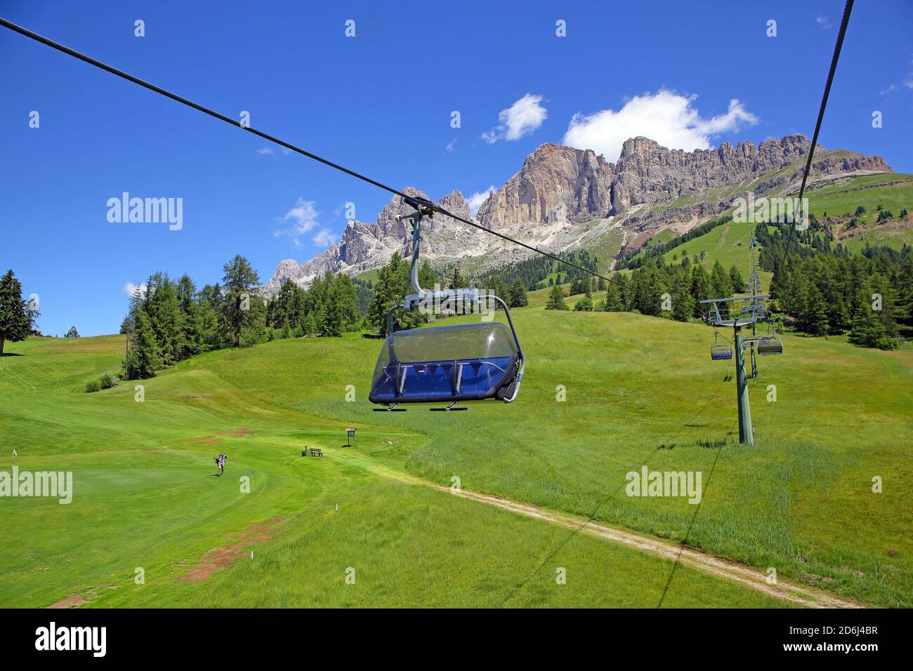 Cable car to the Paolina Hut with view to the Catinaccio, Dolomites ...