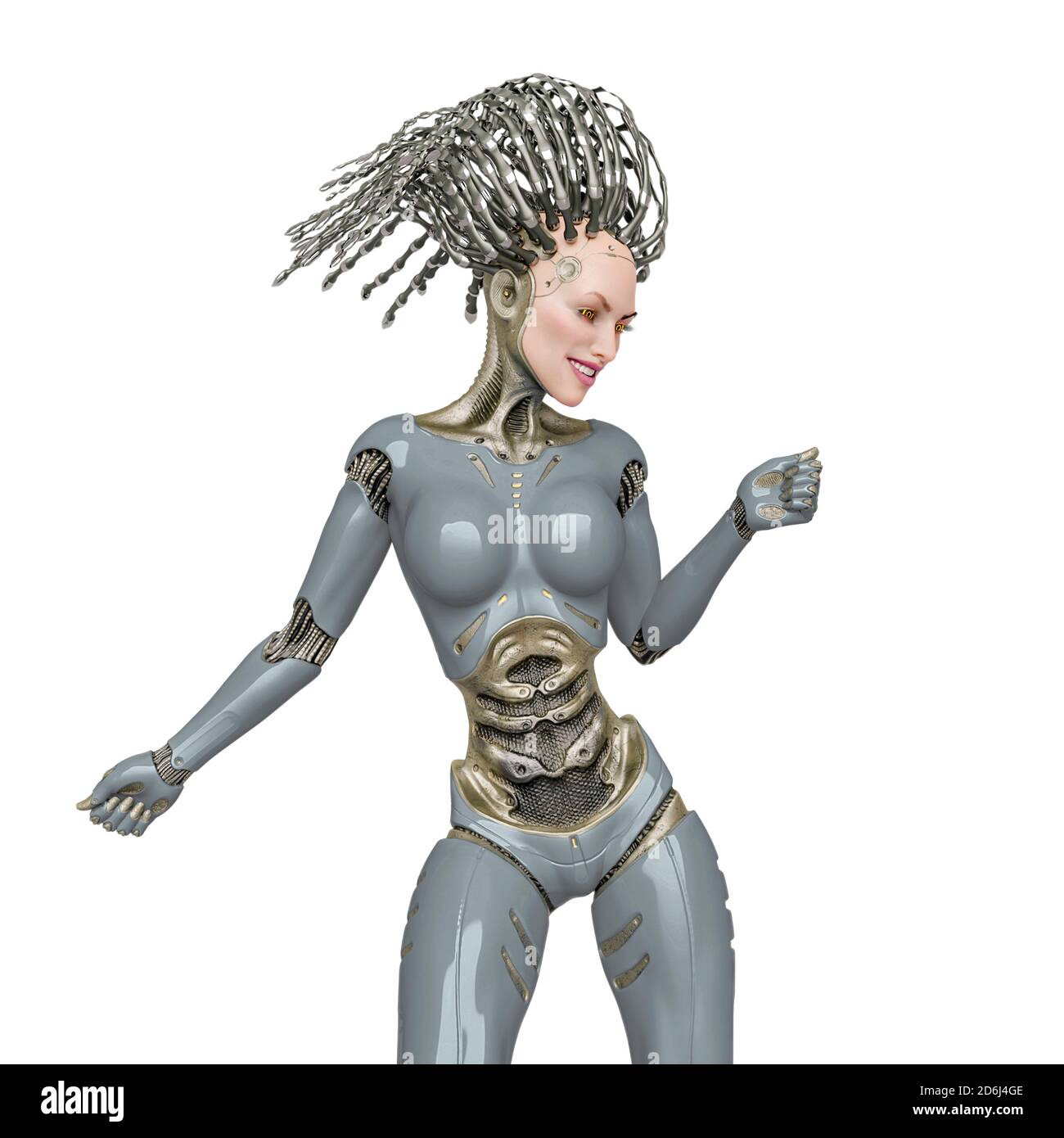 super cyborg is dancing and happy, 3d illustration Stock Photo - Alamy