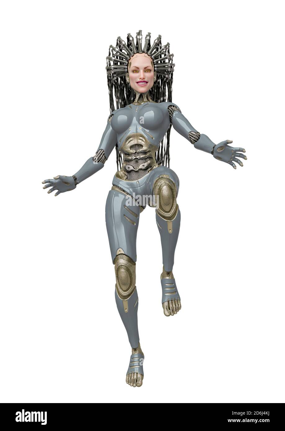 super cyborg is floating in the air, 3d illustration Stock Photo - Alamy