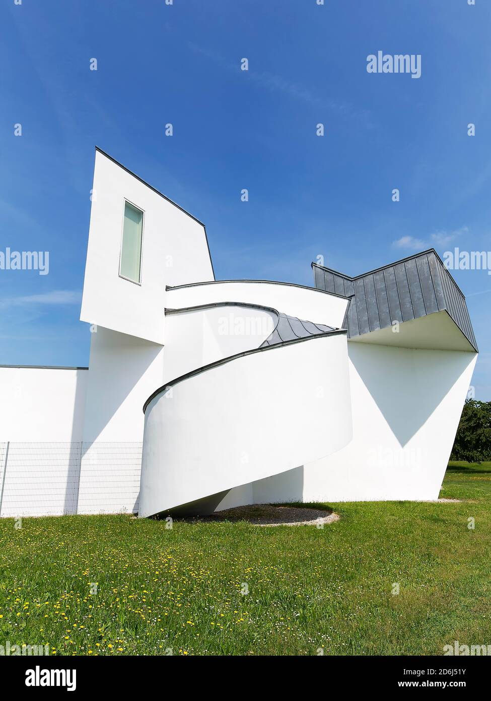 White modern building of towers, ramps and cubes, Vitra Design Museum ...