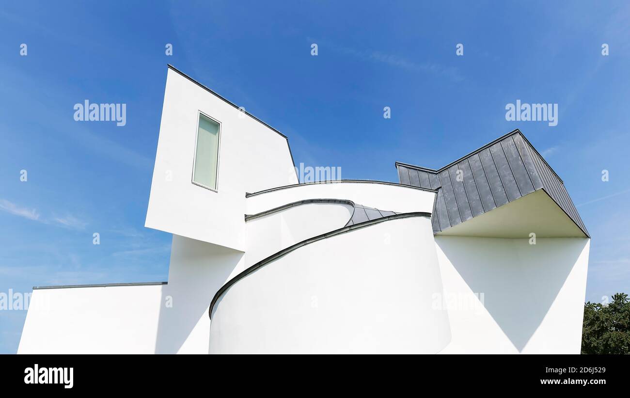 White modern building of towers, ramps and cubes, Vitra Design Museum ...
