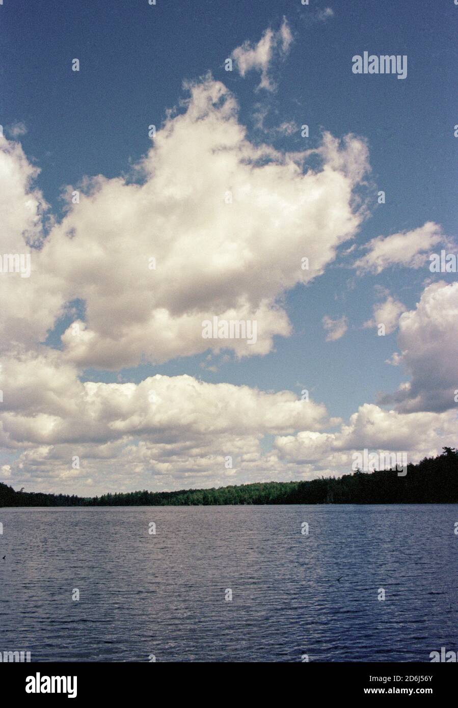 Lake with Clouds and Tree Line Stock Photo - Alamy