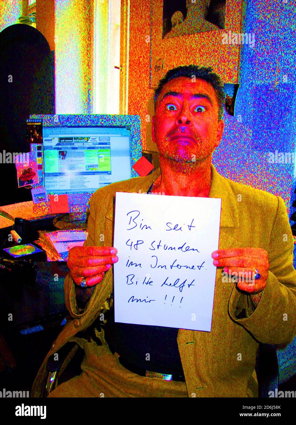 Internet man desperately holding up notes hi-res stock photography and ...