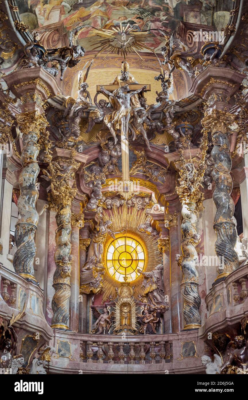 Windows and cross, chancel, late baroque St. John Nepomuk Church, Asam ...