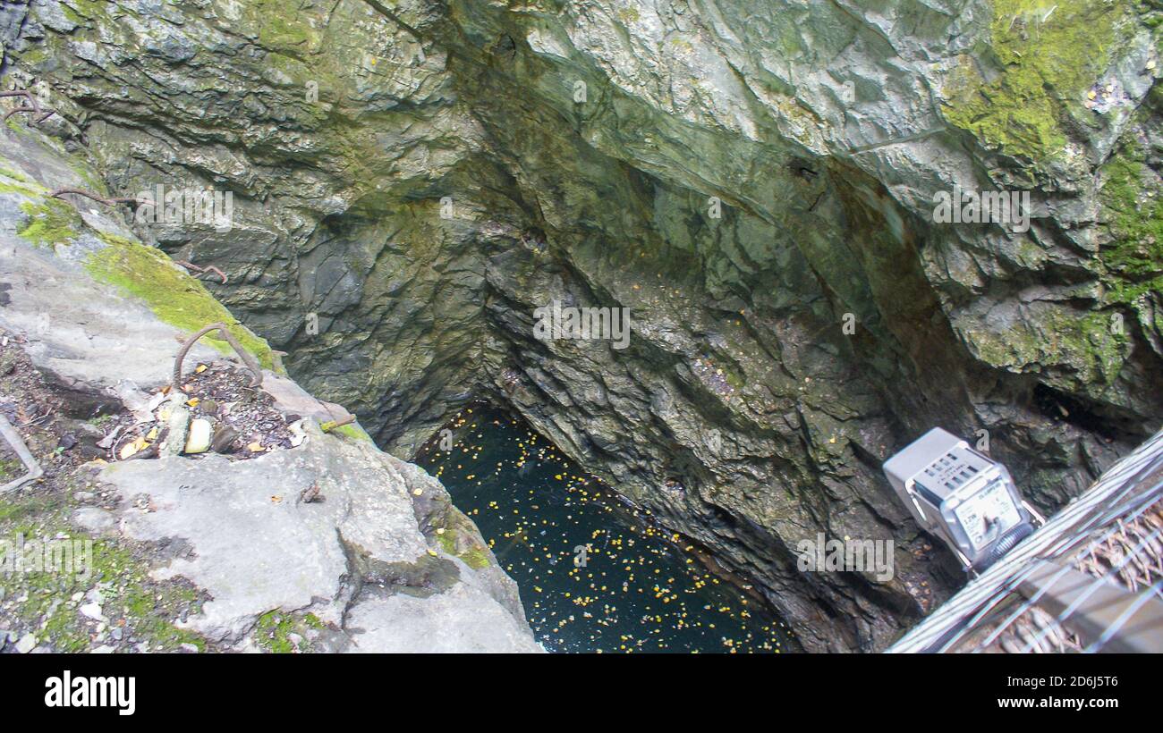 Russian north. The canyon is flooded with water - Ruskeala Park. Gorta ...