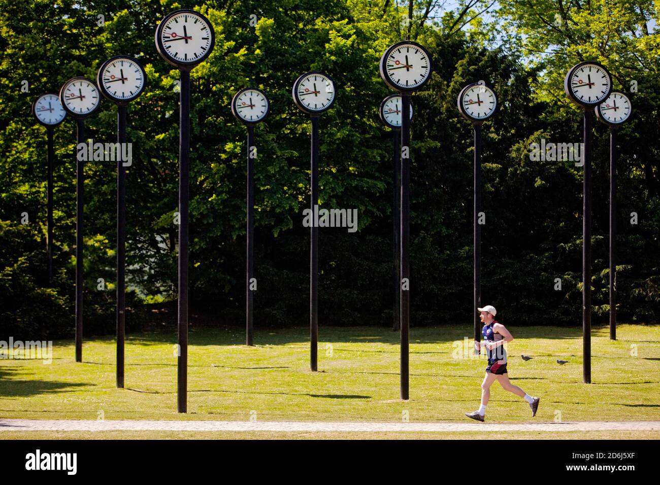 Zeitfeld artwork, 24 synchronously running station clocks, artist Klaus ...