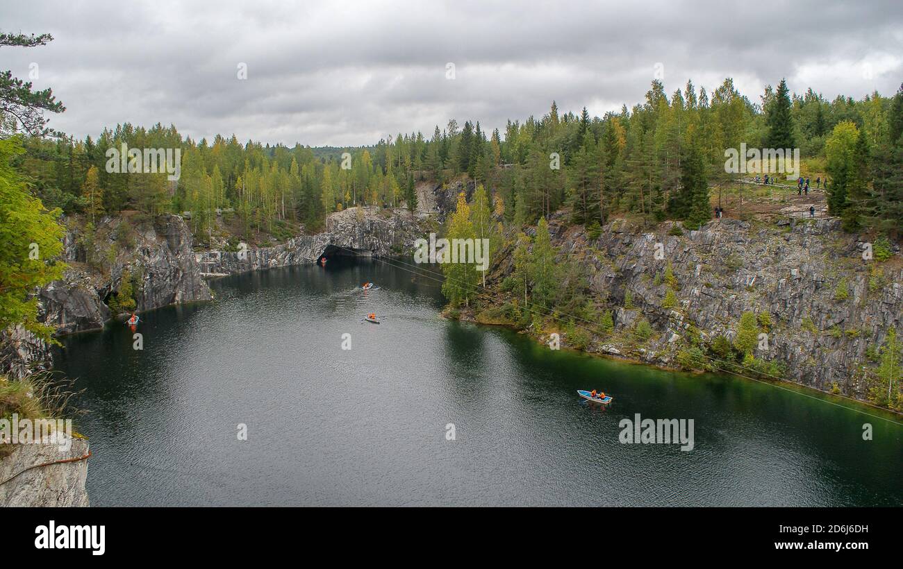 Russian north. The canyon is flooded with water - Ruskeala Park. Gorta ...