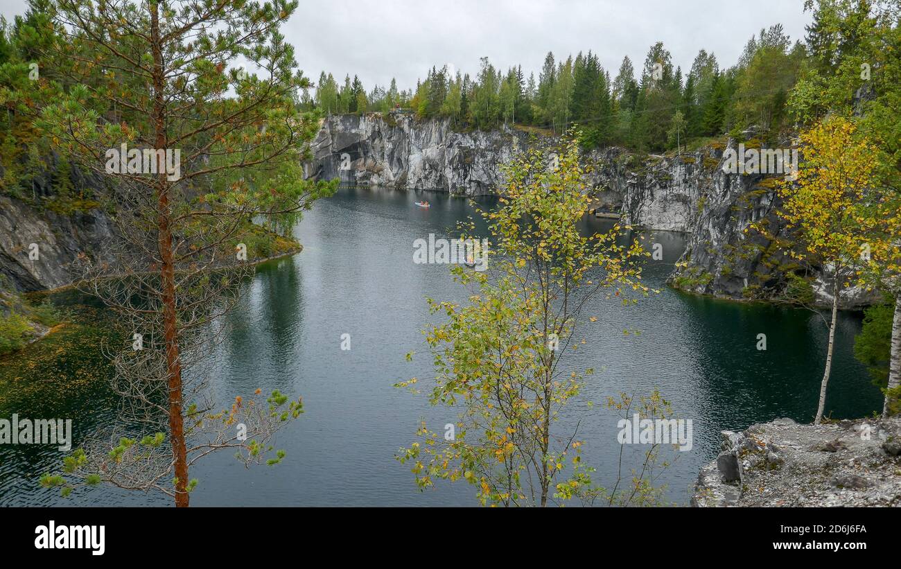 Russian north. The canyon is flooded with water - Ruskeala Park. Gorta ...