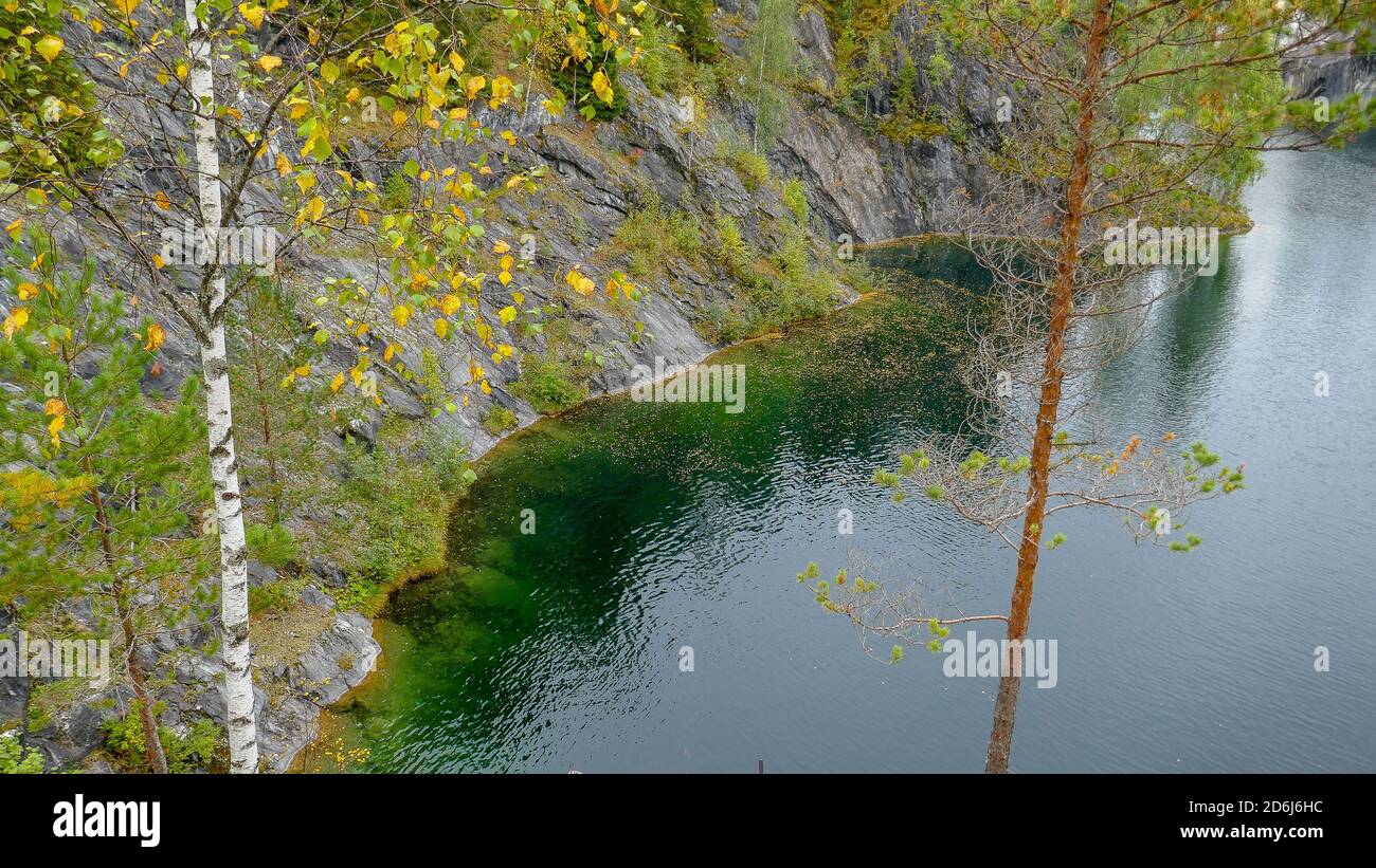 Russian north. The canyon is flooded with water - Ruskeala Park. Gorta ...