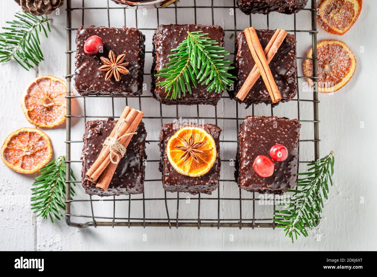 Top view of Gingerbread cubes for Christmas on rustic tray Stock Photo ...