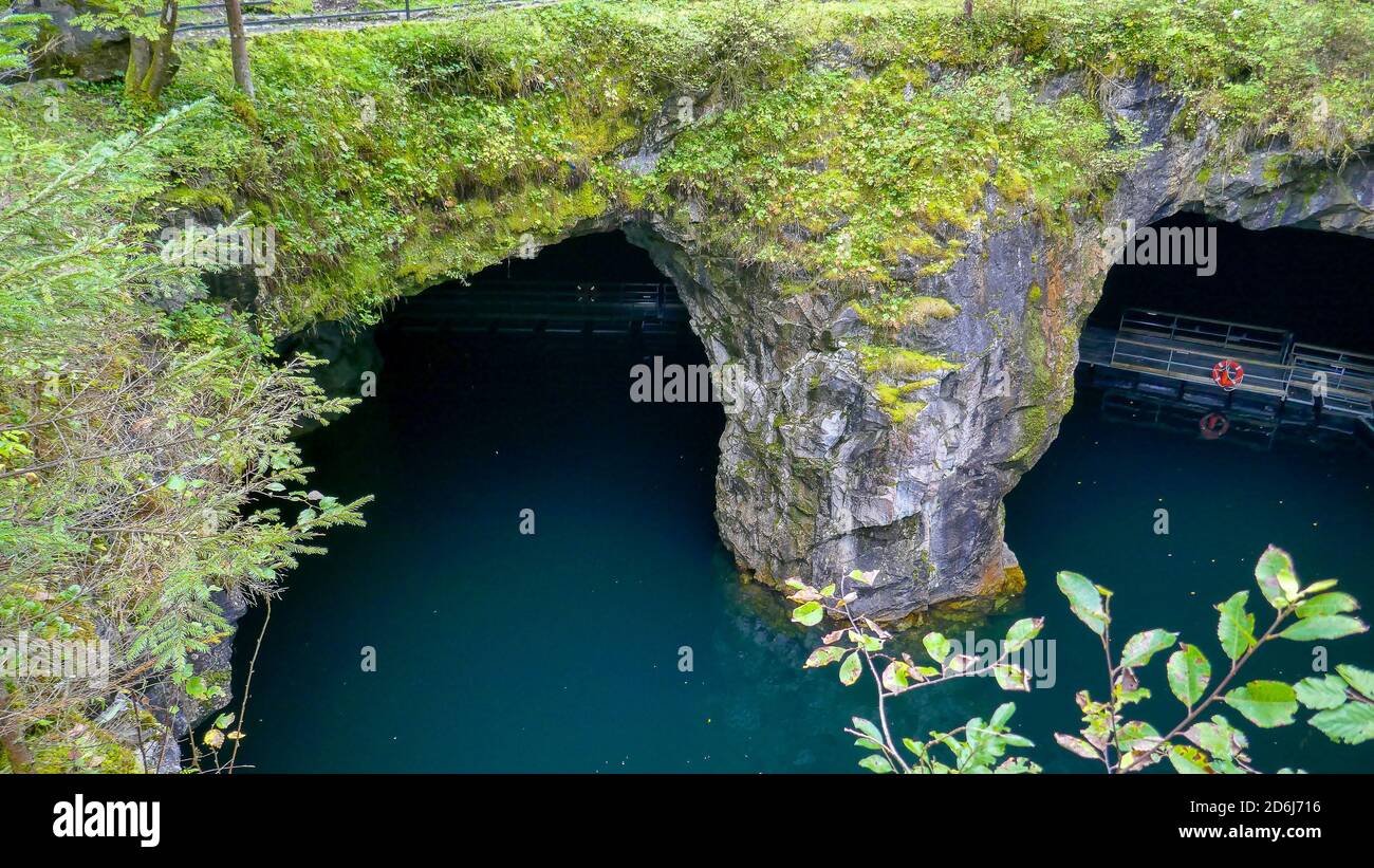 Russian north. The canyon is flooded with water - Ruskeala Park. Gorta ...