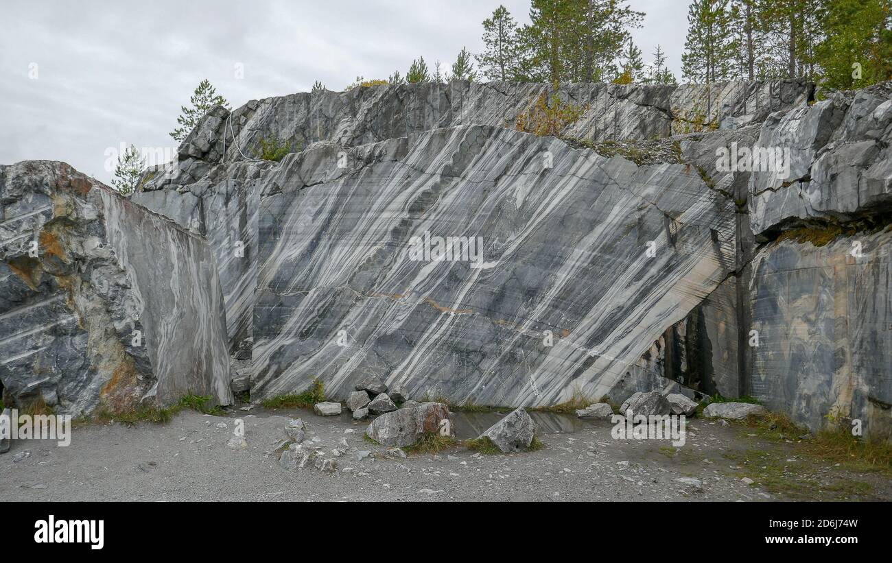 Russian north. The canyon is flooded with water - Ruskeala Park. Gorta ...