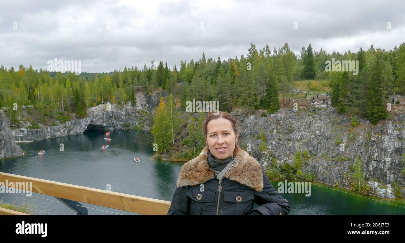 Russian north. The canyon is flooded with water - Ruskeala Park. Gorta ...