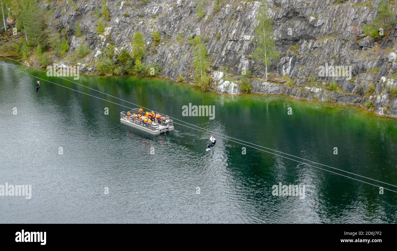 Russian north. The canyon is flooded with water - Ruskeala Park. Gorta ...
