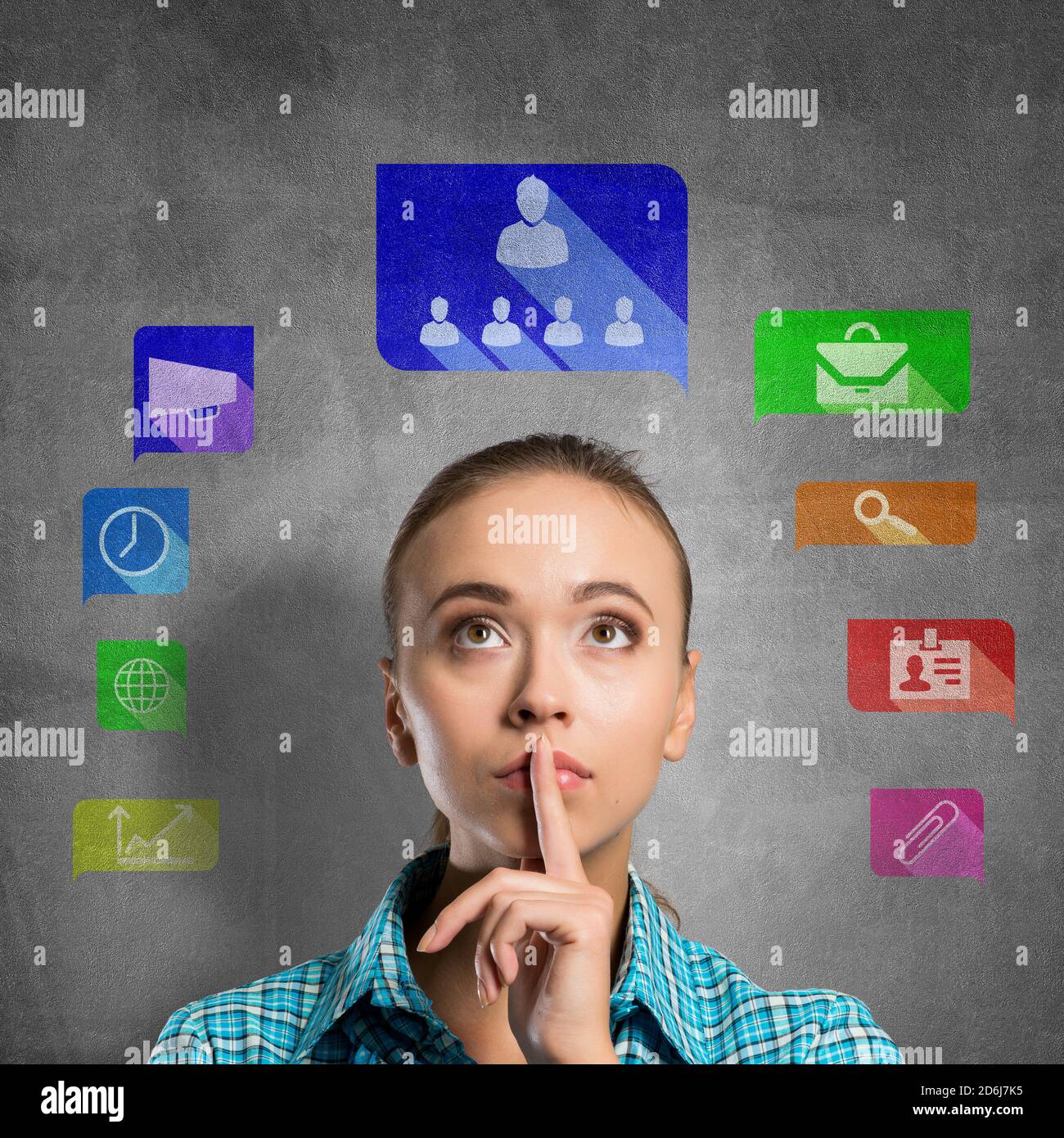 Girl showing hush gesture Stock Photo - Alamy