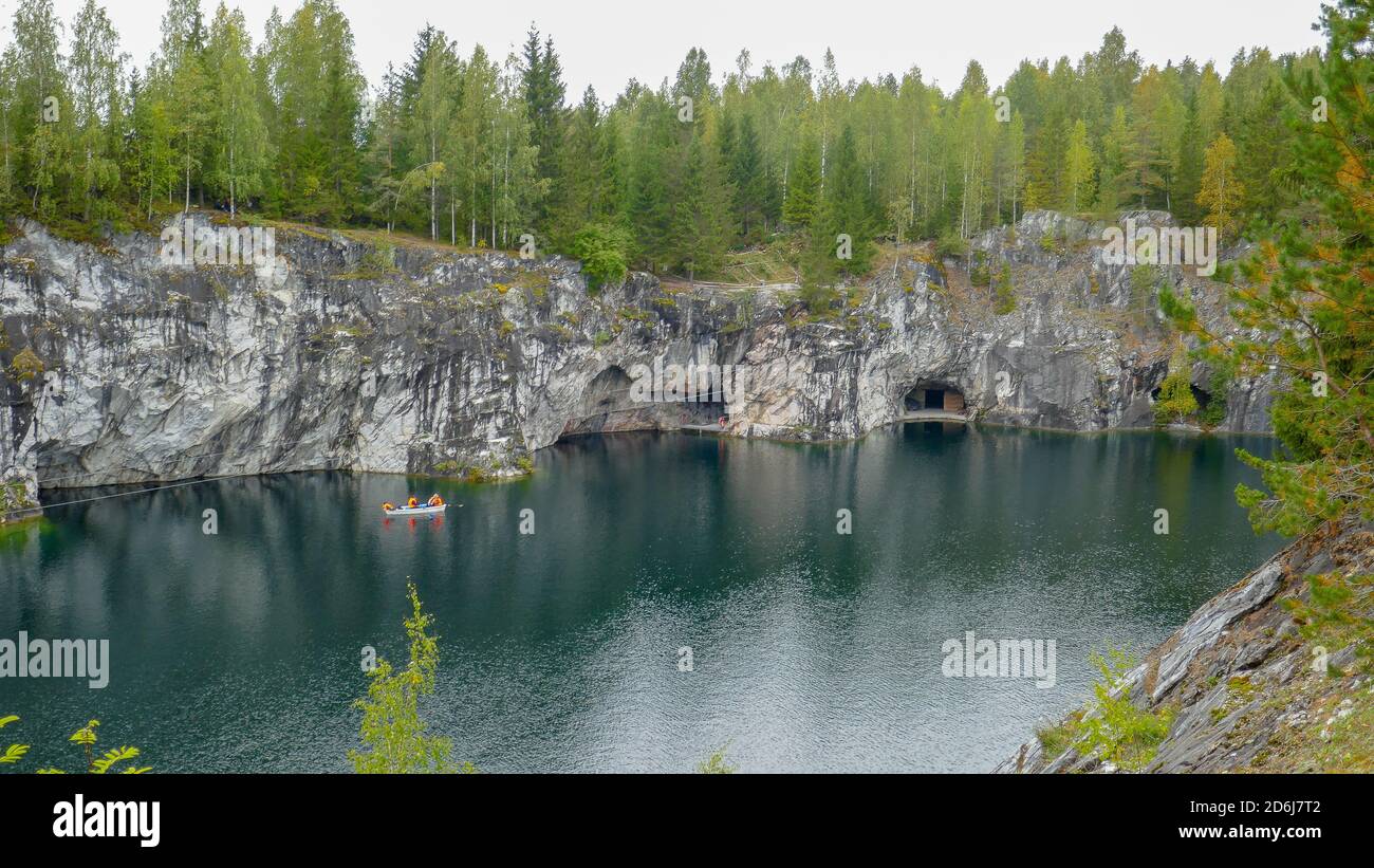 Russian north. The canyon is flooded with water - Ruskeala Park. Gorta ...