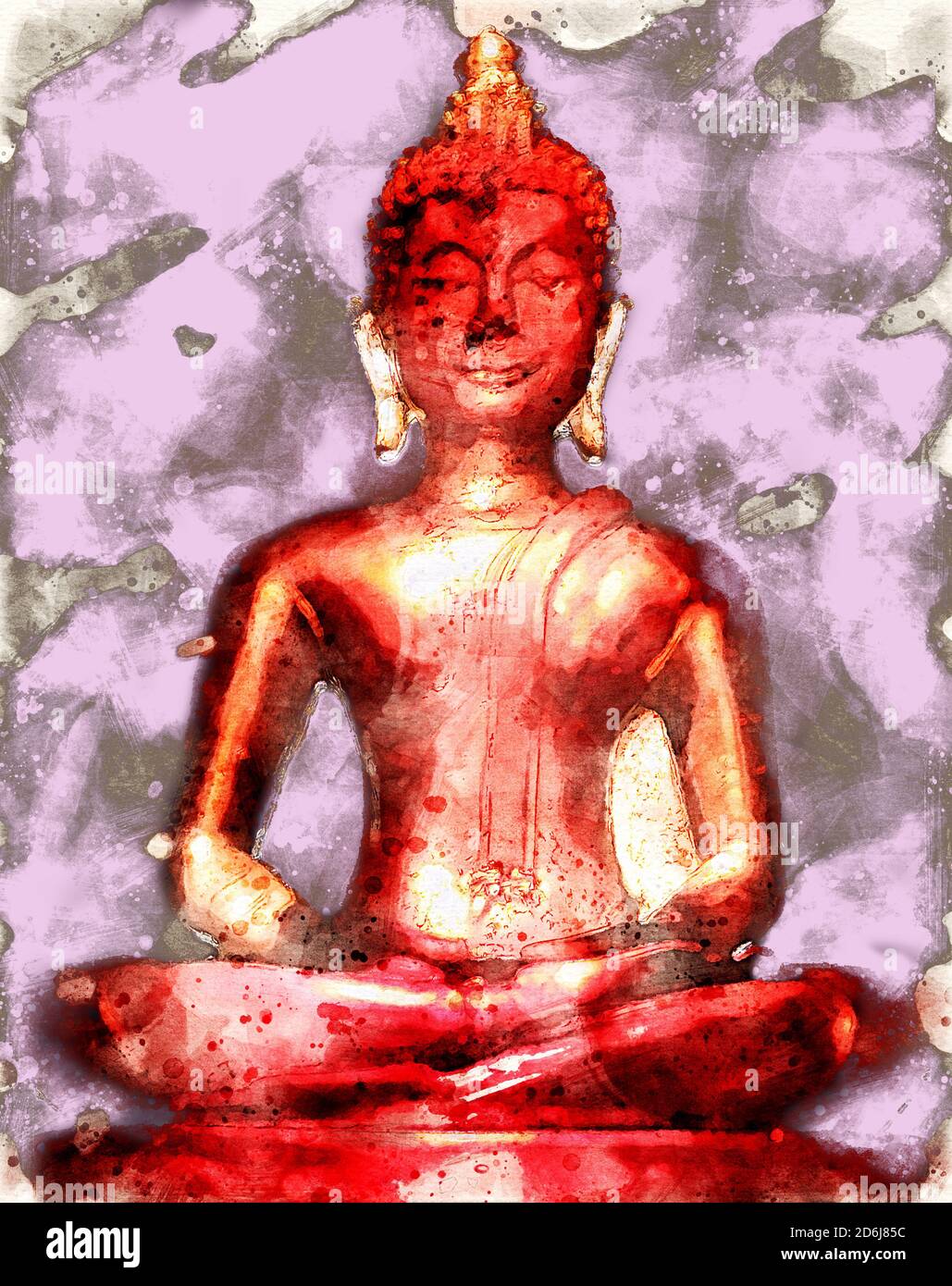 red buddha with a purple background in watercolors Stock Photo - Alamy