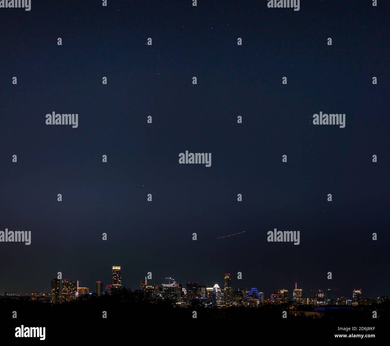 View of Downtown Austin Skyline with Stars on Clear Black skies Stock ...