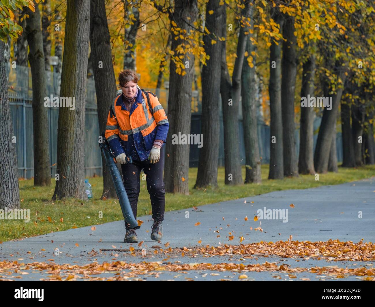 Leaf blower female hi-res stock photography and images - Alamy