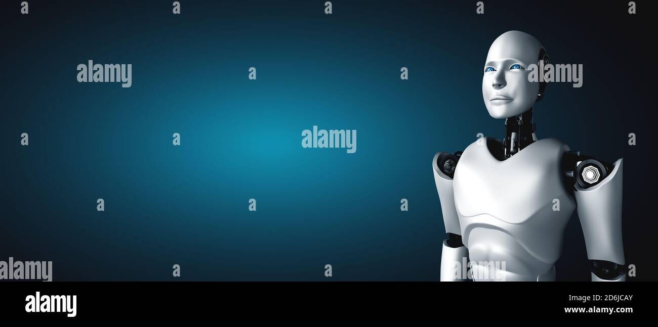 Standing humanoid robot looking forward on clean background 3D ...