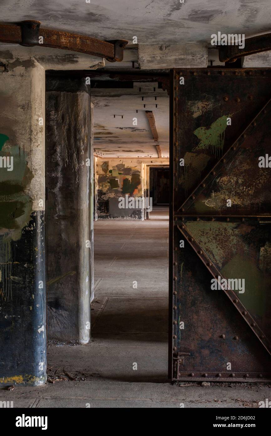 Fort Worden State Park historic military base with graffiti on the ...