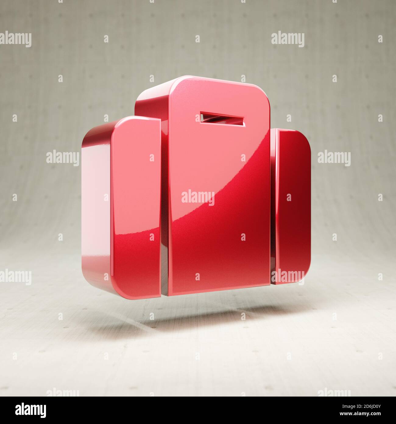 Suitcase icon. Gold glossy Suitcase symbol isolated on white concrete ...