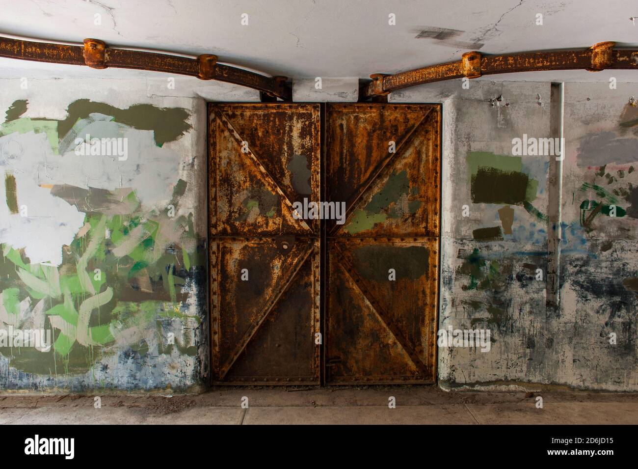 Fort Worden State Park historic military base with graffiti on the ...
