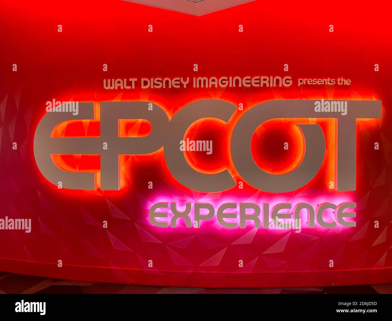 Orlando, FL/USA-10/14/20: The red and pink glowing EPCOT Experience ...