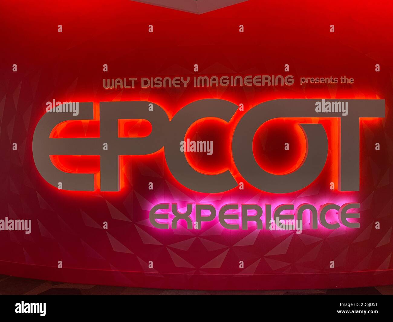 Orlando, FL/USA-10/14/20: The red and pink glowing EPCOT Experience ...